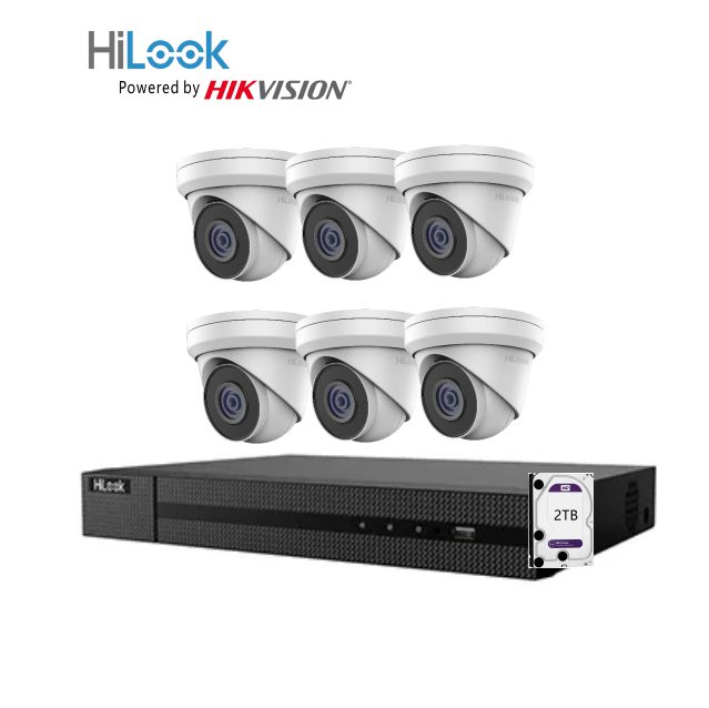 HiLook 6 x 4MP Starlight Turret With MIC Kit with 8 CH NVR with 2TB HDD ...