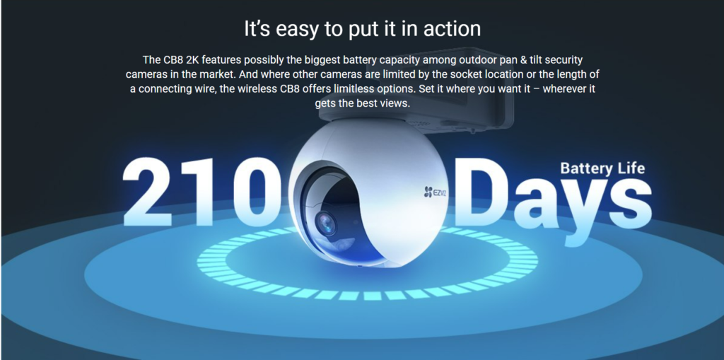 EZVIZ CB8 Battery-Powered Pan & Tilt 2K, 360-degree, auto tracking ...